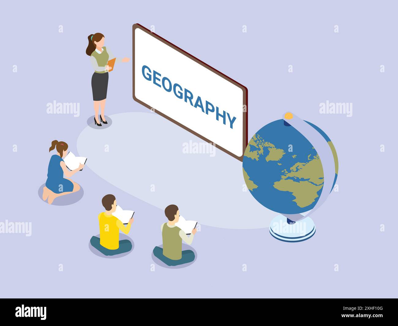Geography teacher explaining a globe map to elementary school students ...