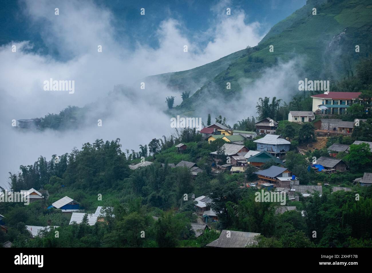 View of Sapa Town, Lao Cai Province, North Vietnam. Lash green valley ...