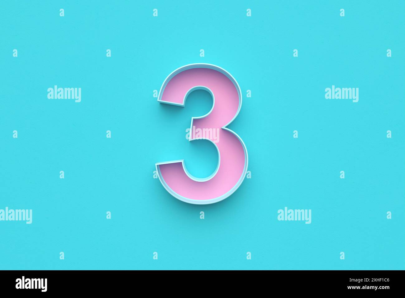 Pink number three on blue background. 3D render Stock Photo - Alamy