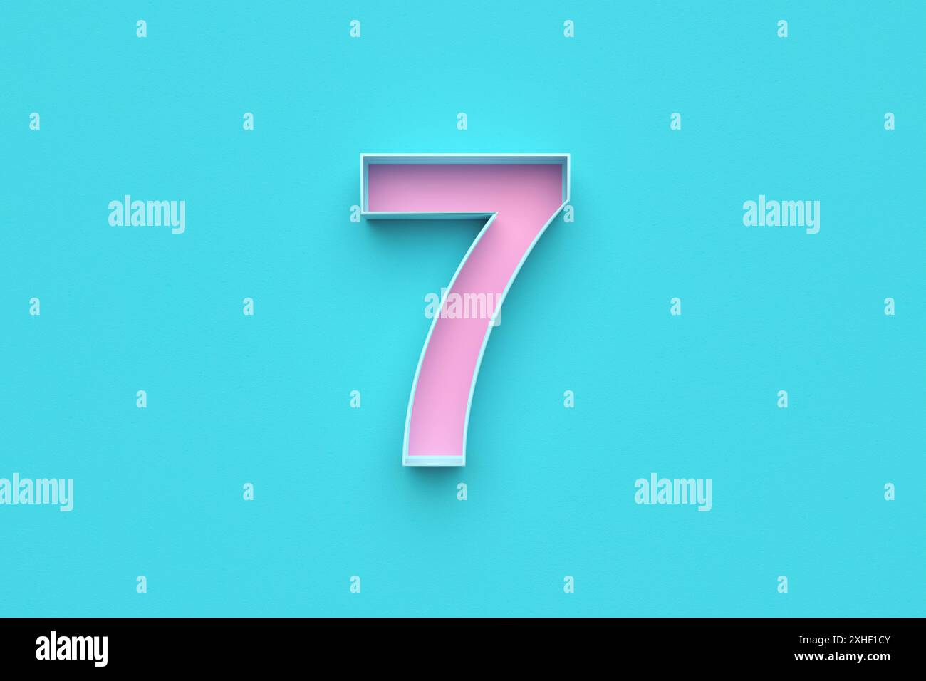 Pink number seven on blue background. 3D render Stock Photo - Alamy
