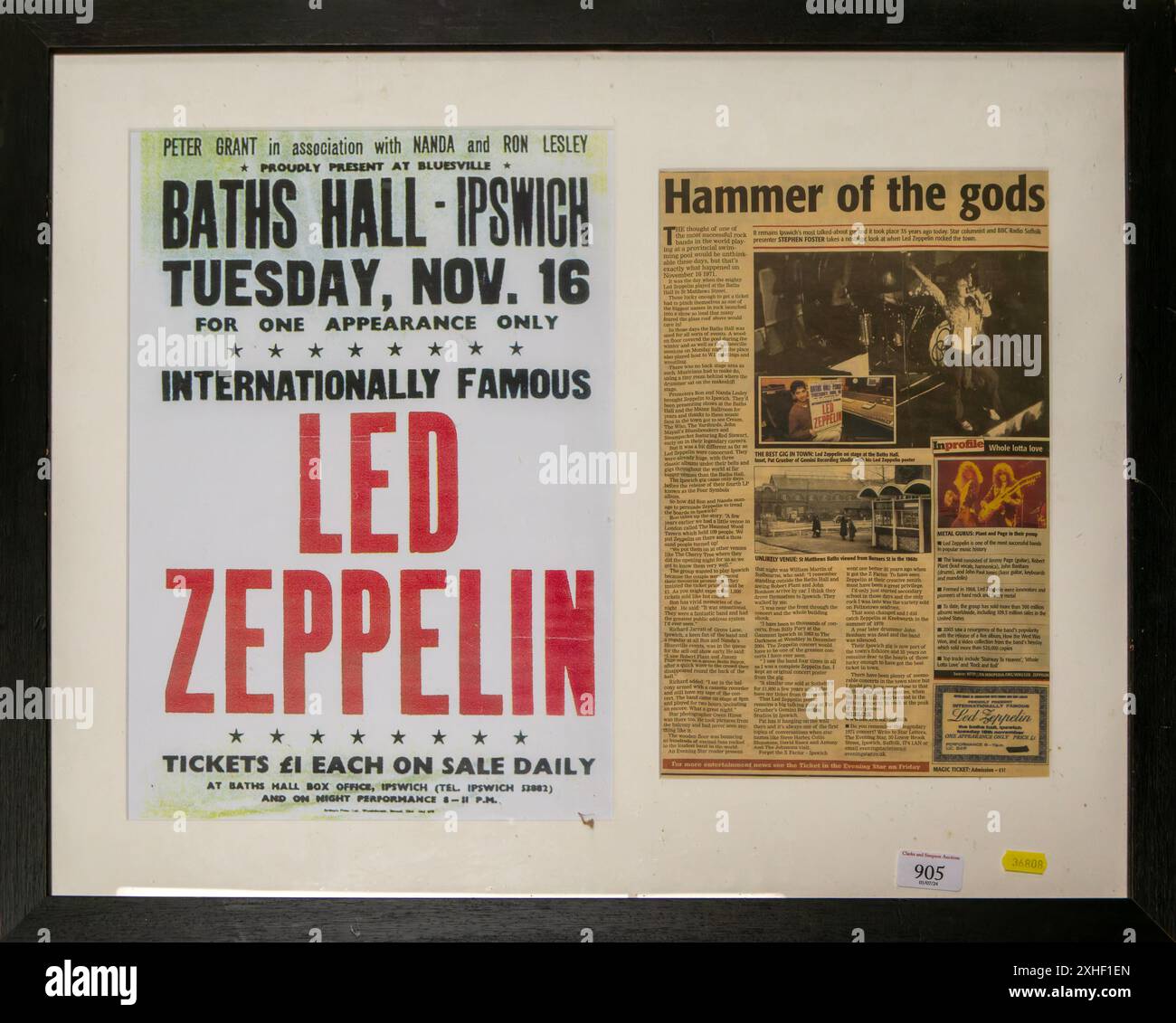 Led Zeppelin poster advertising performance at Baths Hall, Ipswich ...