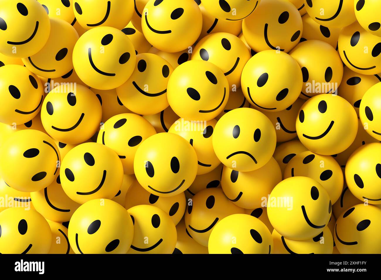 Emoji with unhappy face in the crowd of emojis with happy faces ...