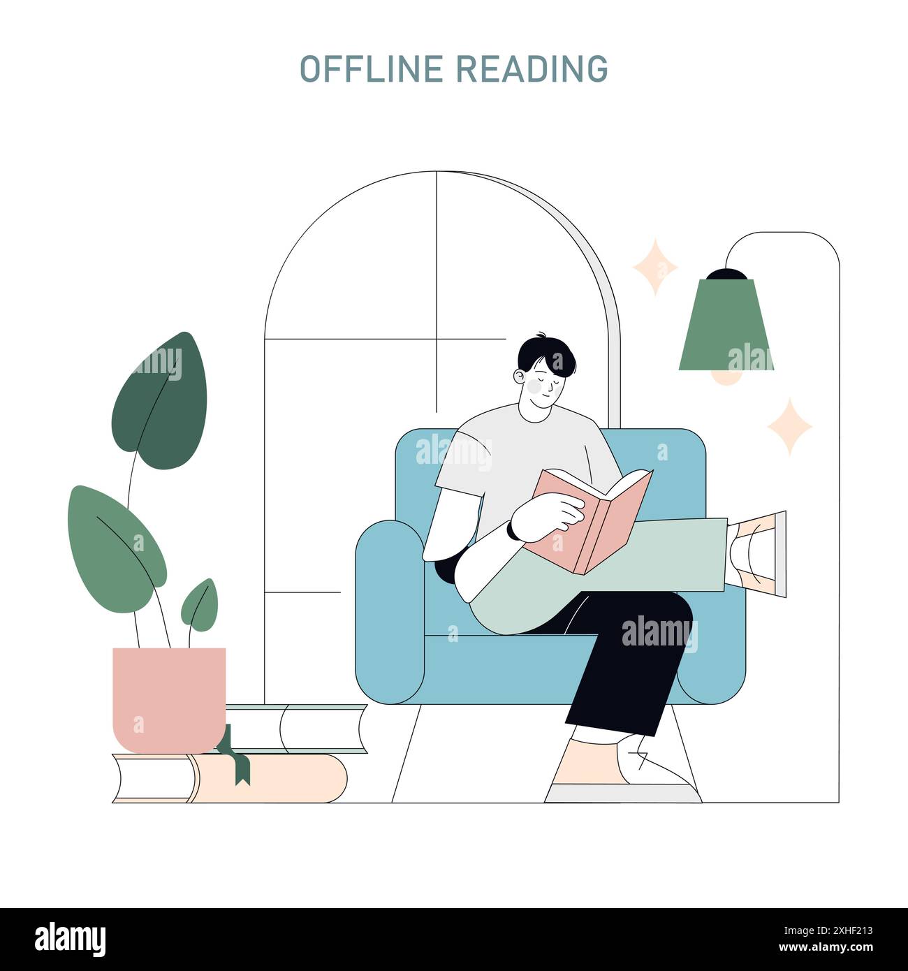 Digital Detox concept. Person relaxing with a book in a serene home ...