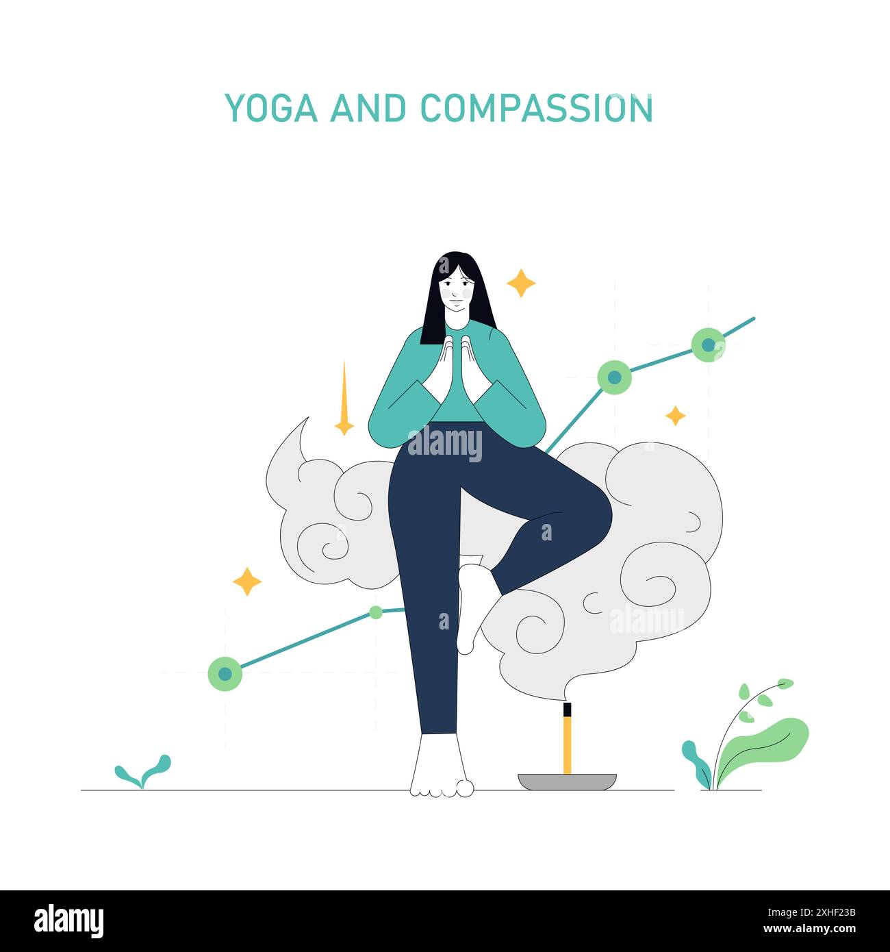 Compassion Focused Therapy concept. Illustration of a tranquil woman ...