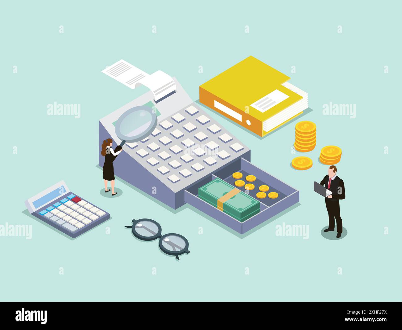 Business man calculating tax Stock Vector Images - Alamy