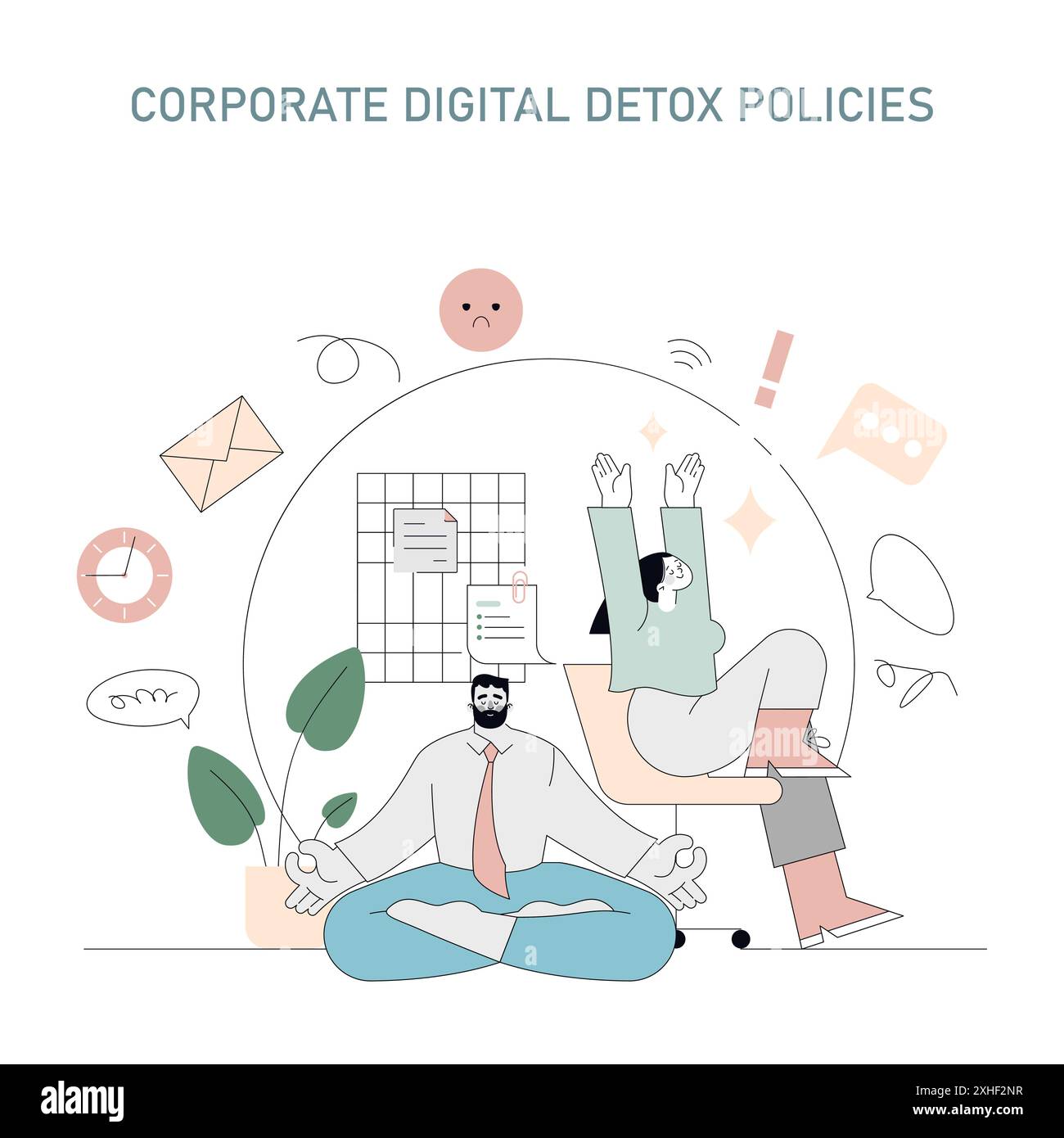 Digital Detox concept. Office workers practicing mindfulness away from ...