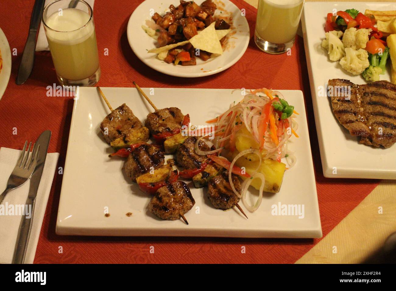 Anticucho (grilled beef heart), popular meat dishes in Peru Stock Photo ...