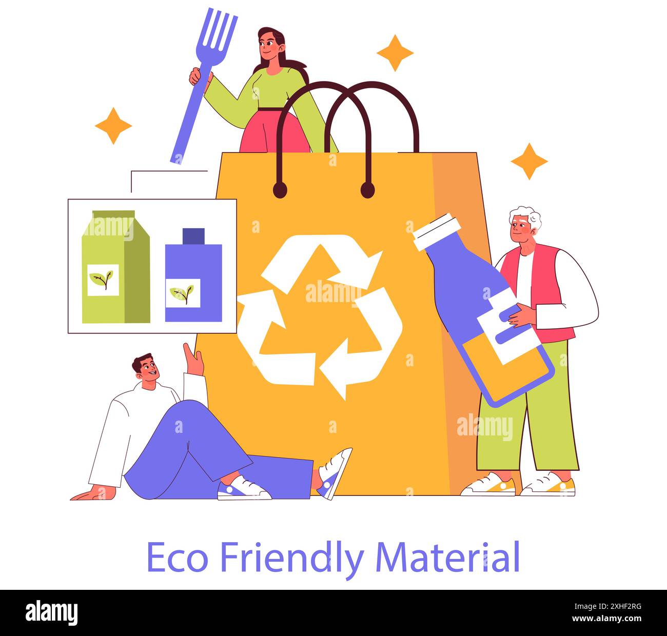 Sustainable Materials concept. People engaging with eco-friendly items ...