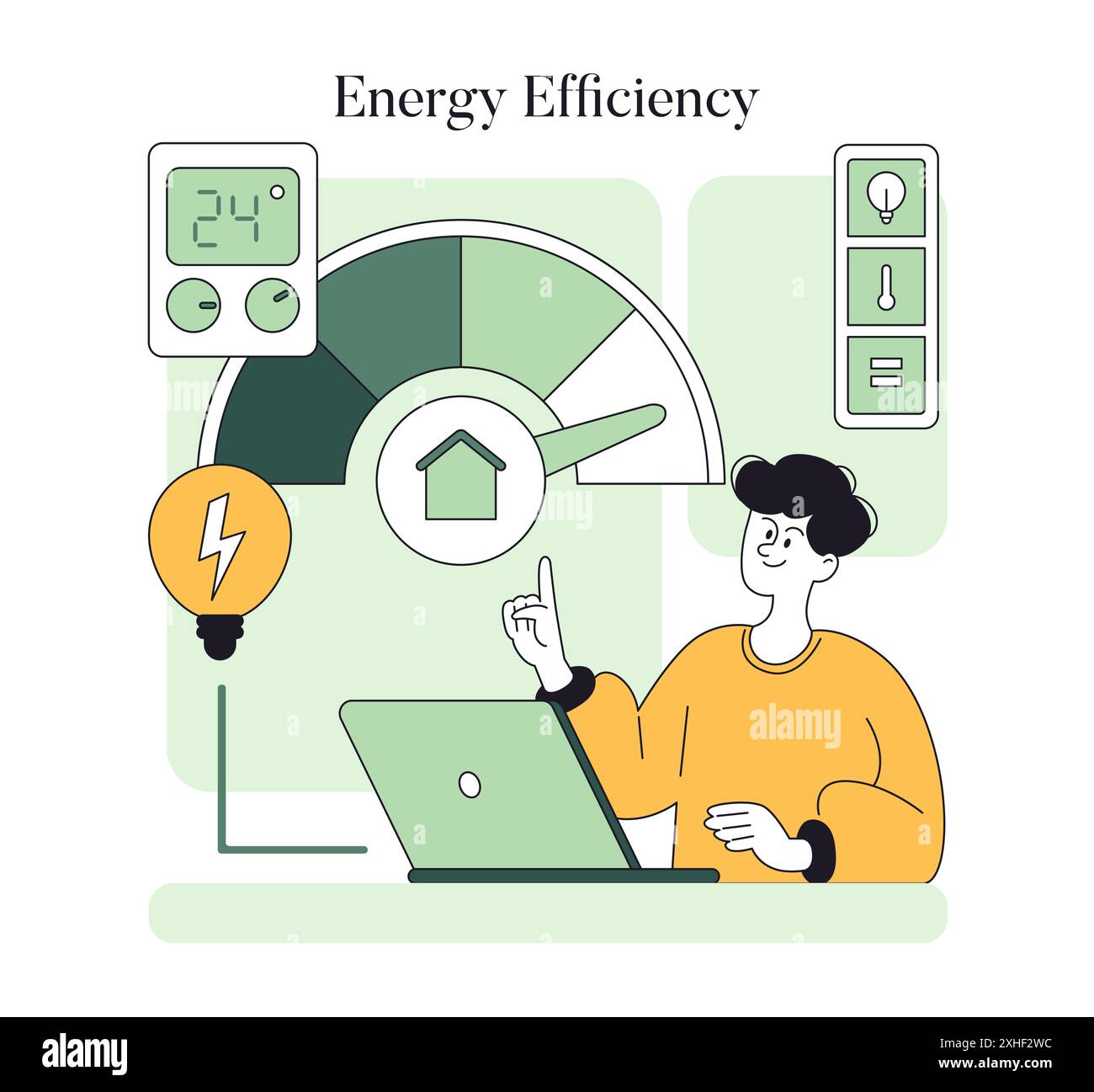Energy Efficiency concept. A person manages home electricity use for a ...