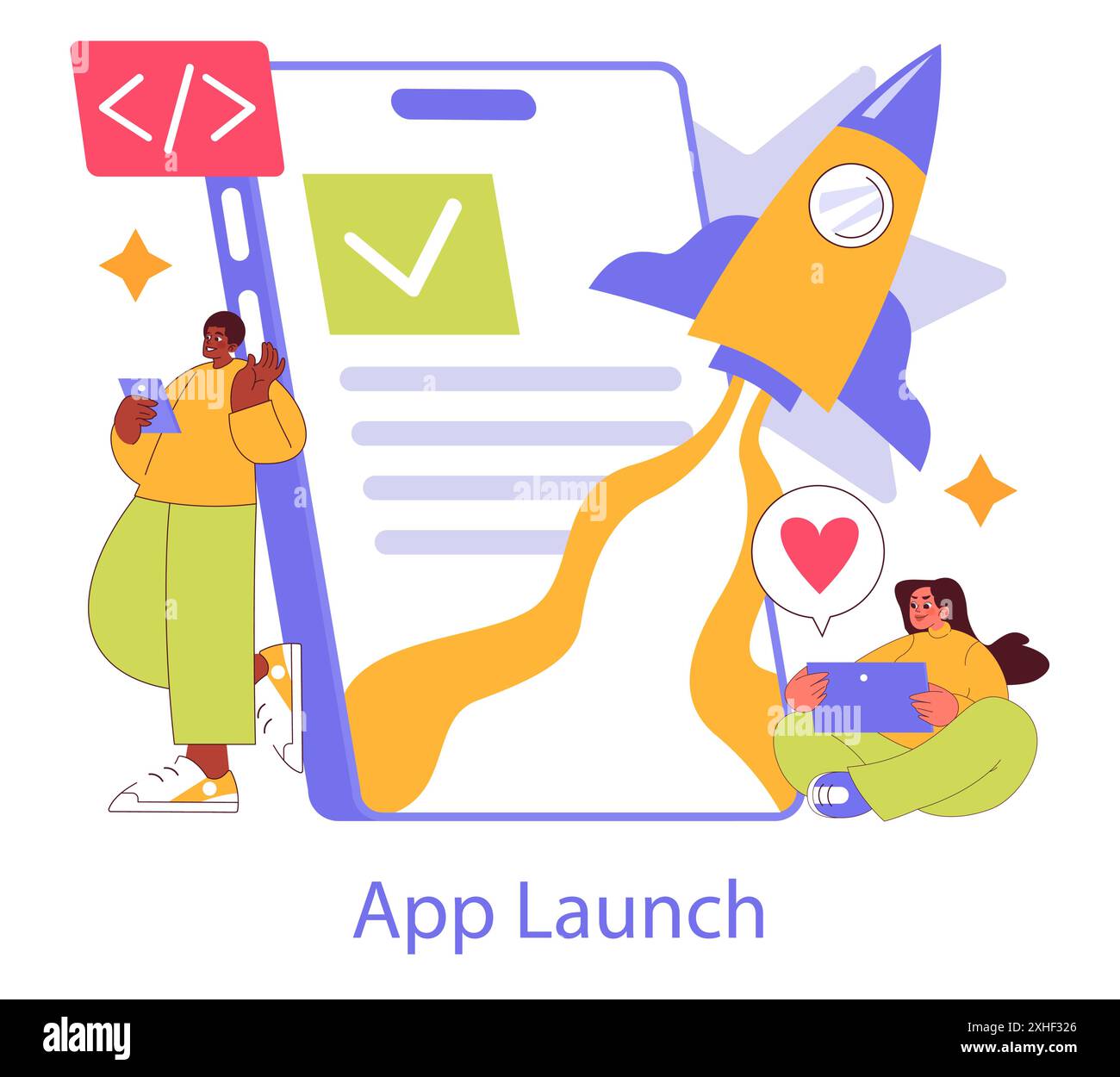 Branded App concept. A successful mobile application launch with users ...