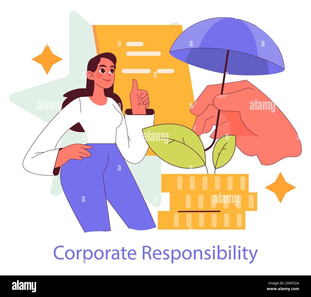 Social Responsibility concept. Illustration of a woman advocating for ...