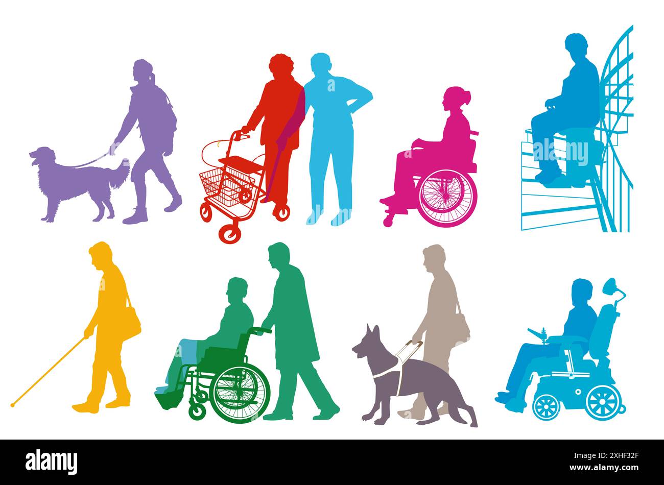 Disabled people with walking aids, isolated Stock Photo - Alamy