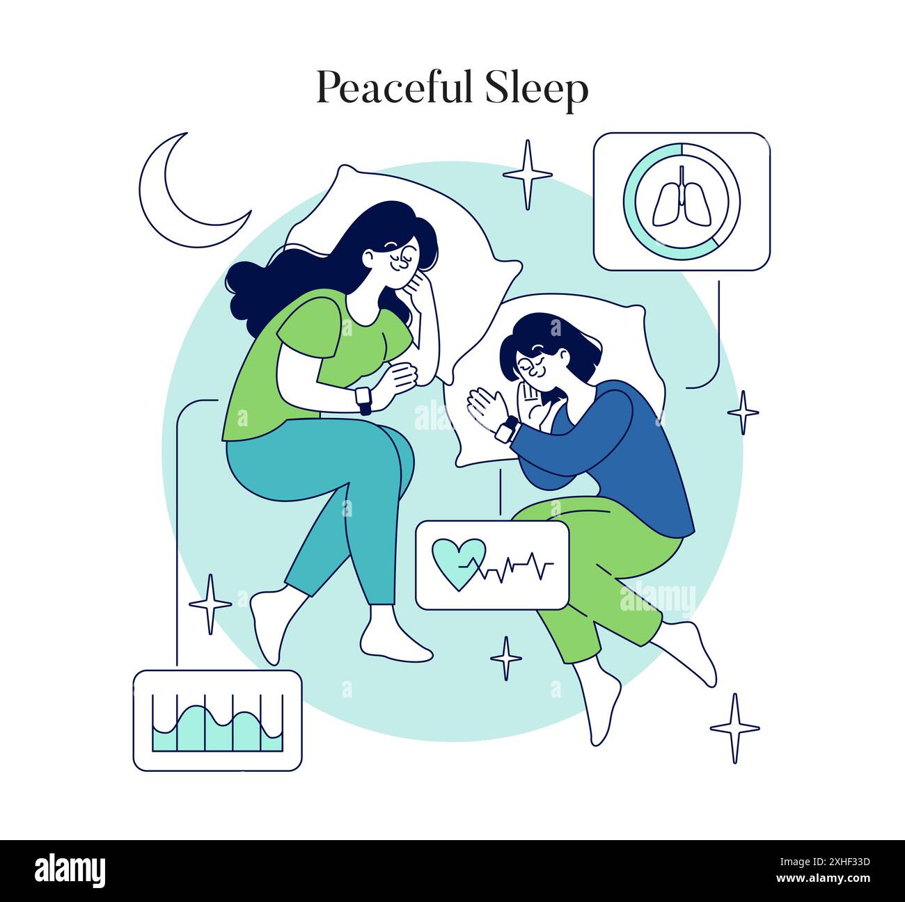 Biohacking concept. Illustration of a woman monitoring her sleep ...