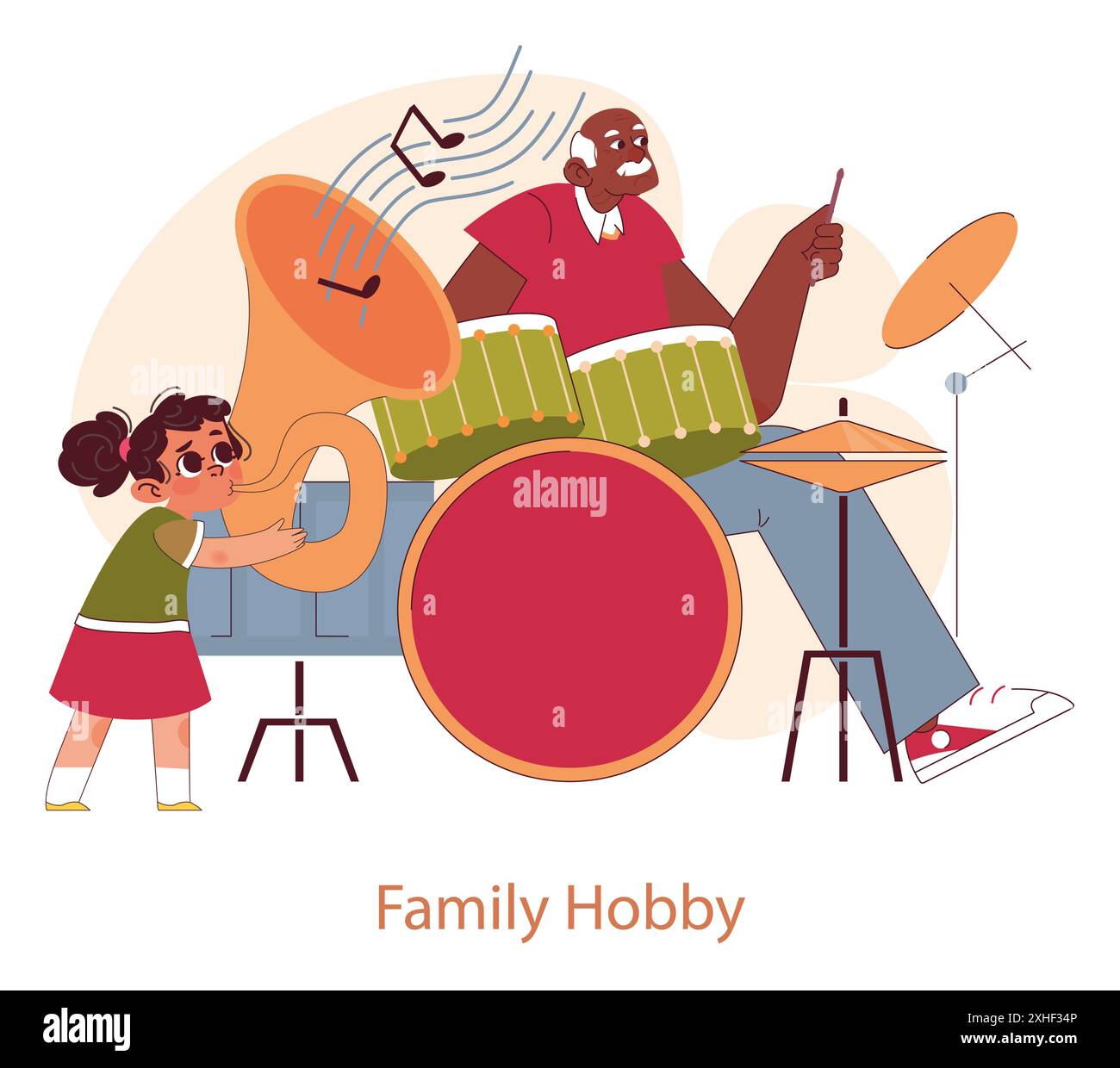 Grandparents Day concept. Cheerful grandpa plays drums with ...