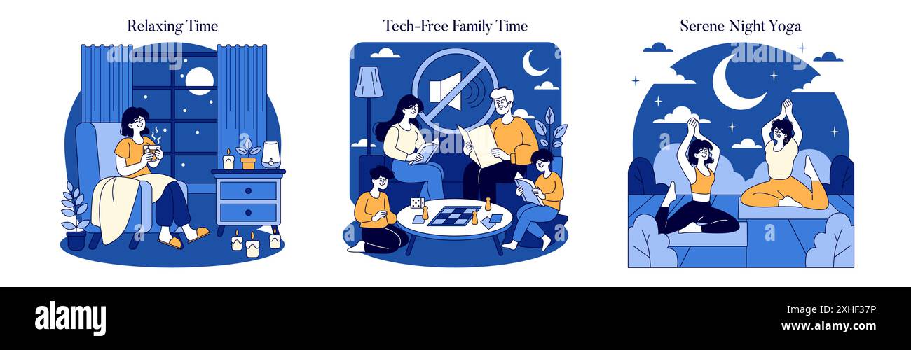 Night Wellness set. Individual and family activities for relaxation and ...