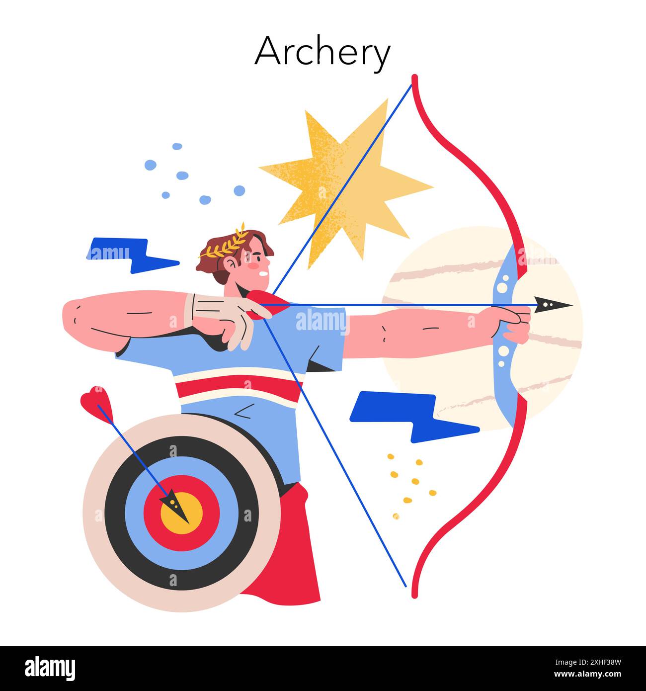 Olympic Games concept. An athlete in focused precision aiming an arrow ...