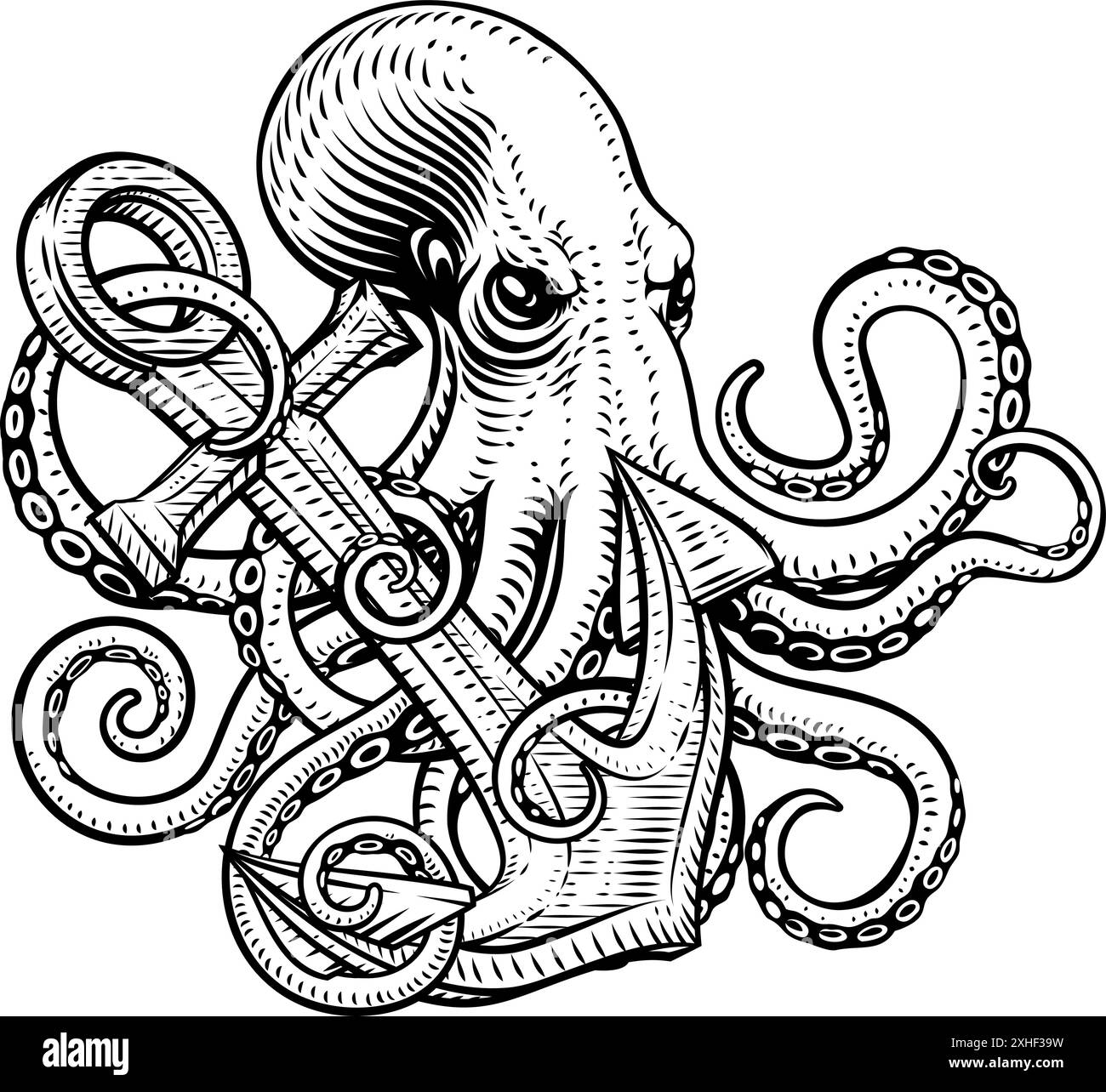 Octopus Anchor Kraken Sailor Tattoo Style Deisgn Stock Vector Image ...
