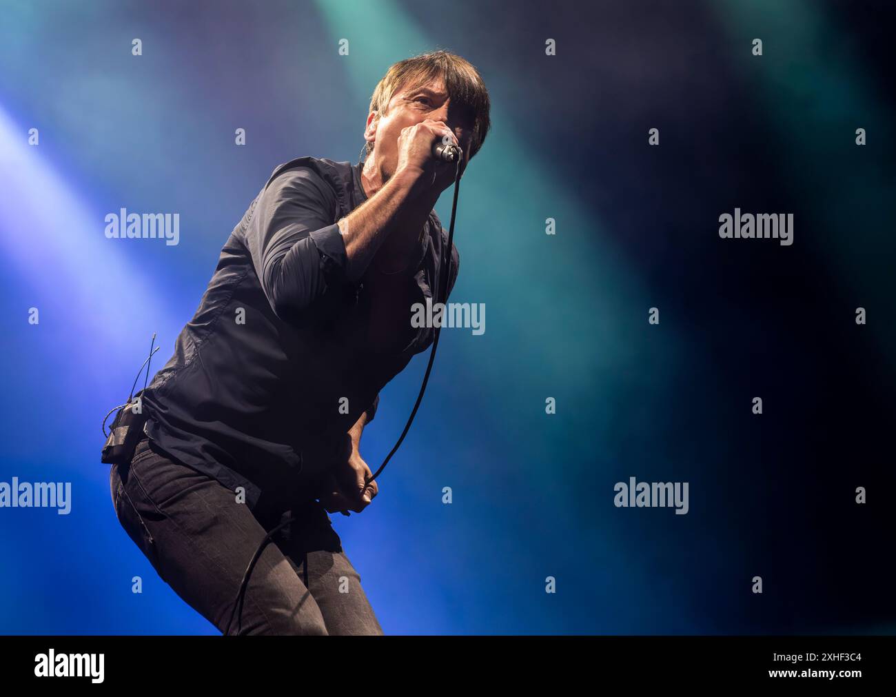 Leeds, UK. 13th July, 2024. Lead singer of the English rock band Suede ...