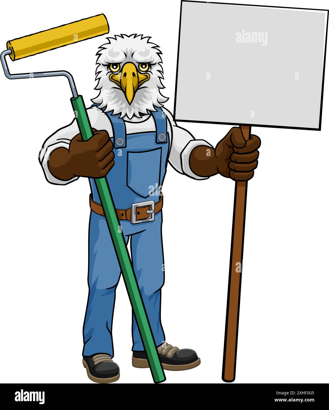 Eagle Painter Decorator Paint Roller Mascot Man Stock Vector Image ...