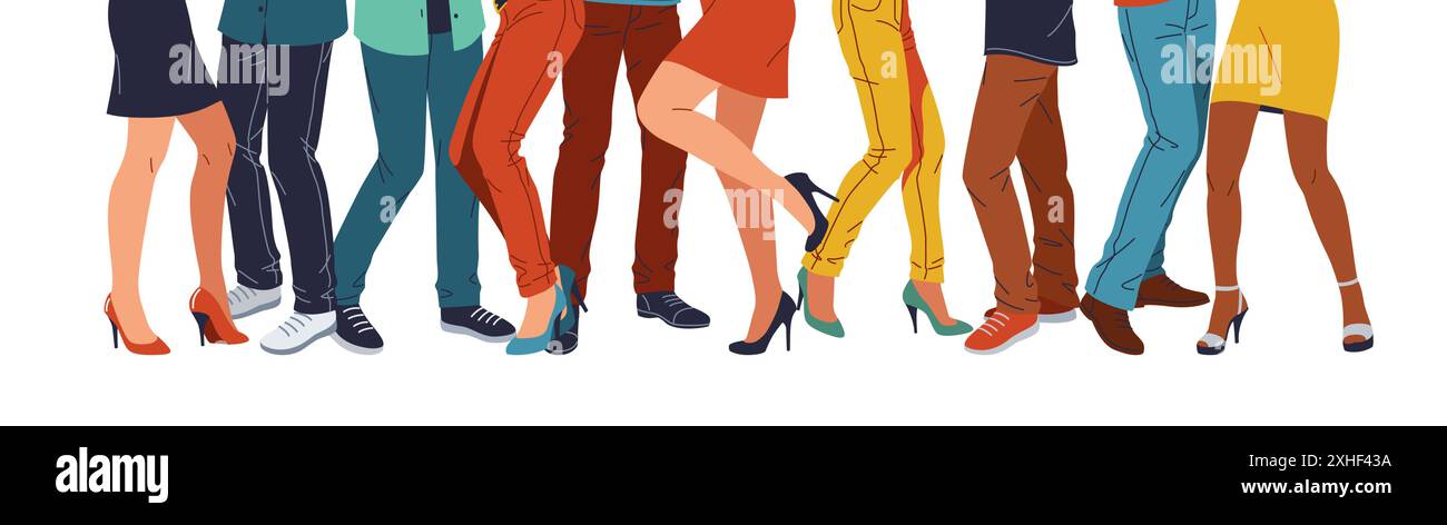 Diverse young adults legs enjoying dance party flat cartoon ...