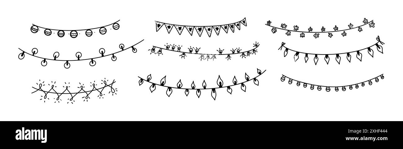 Sketchy hand-drawn flag pennants in vector illustration set. Doodle ...