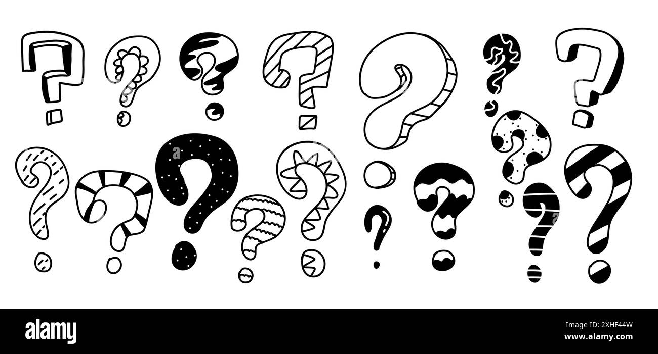 Question marks doodle line vector icons bundle on white background ...