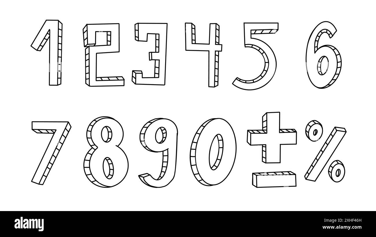 Set features variety of doodle font digits on white background. Each ...
