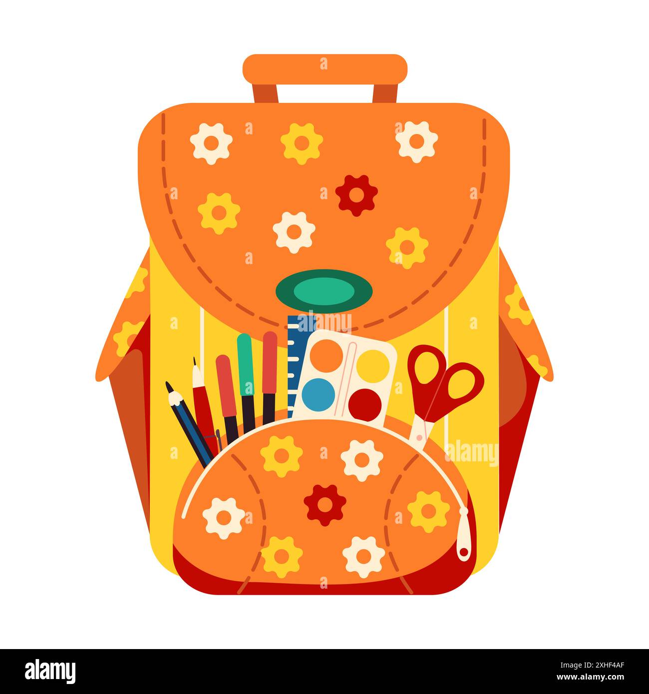 Colorful cartoon schoolbag design on white background. Painting ...