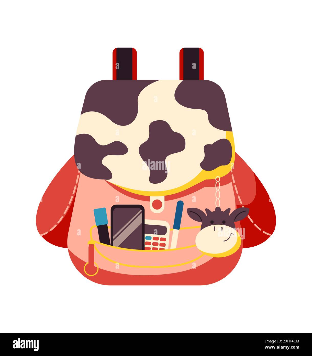 Junior student backpack with stationery set on white background ...