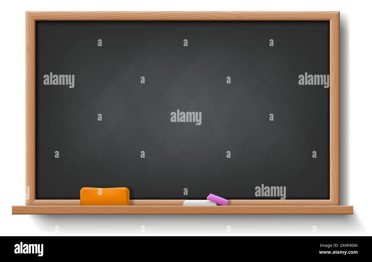 Realistic vector illustration of blank chalkboard on white background ...