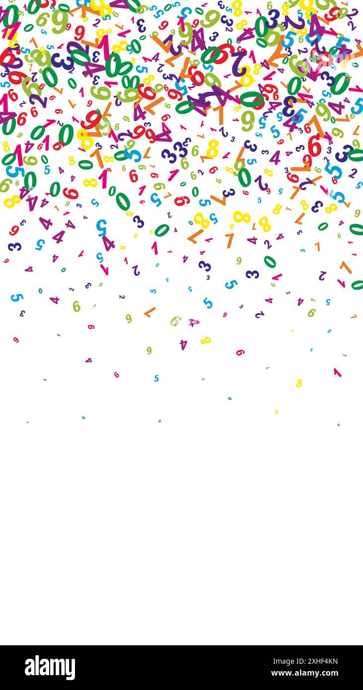 Scattered numbers. Colorful childish digits flying chaotic. Back to ...