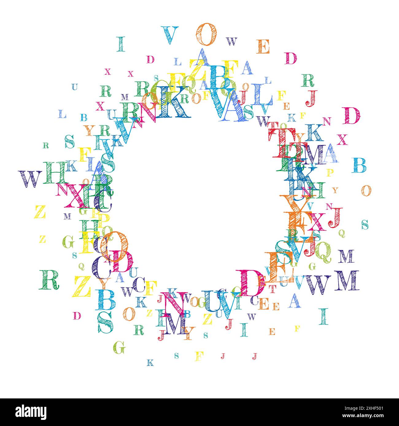 Falling letters of English language. Colorful childish flying ...