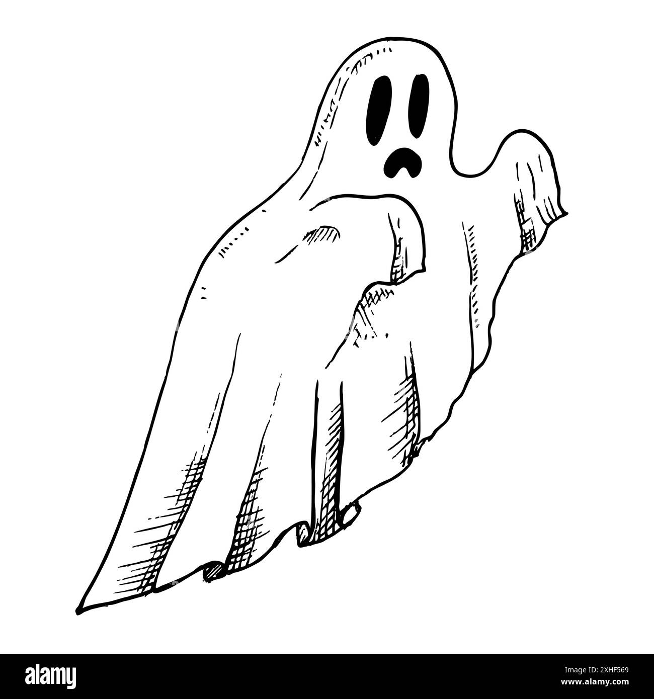 Vector halloween scary ghost. Hand painted linear phantom silhouette ...