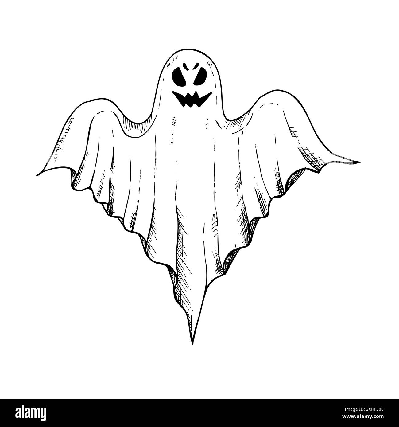 Vector halloween scary ghost. Hand painted linear phantom silhouette ...