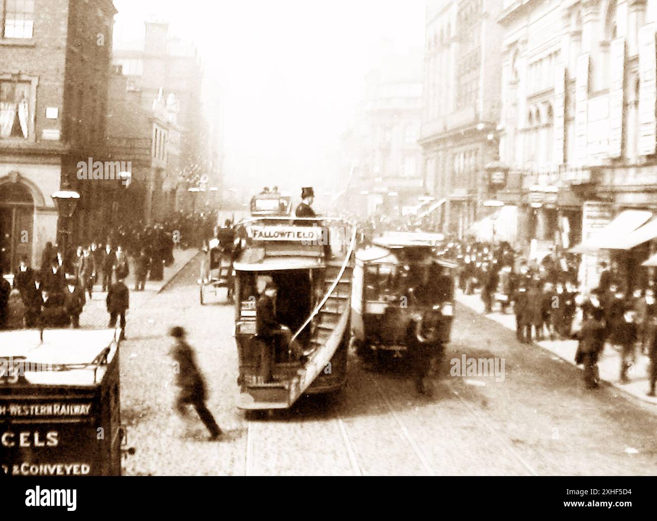 Oxford Street Manchester with horse trams, Victorian period Stock Photo ...