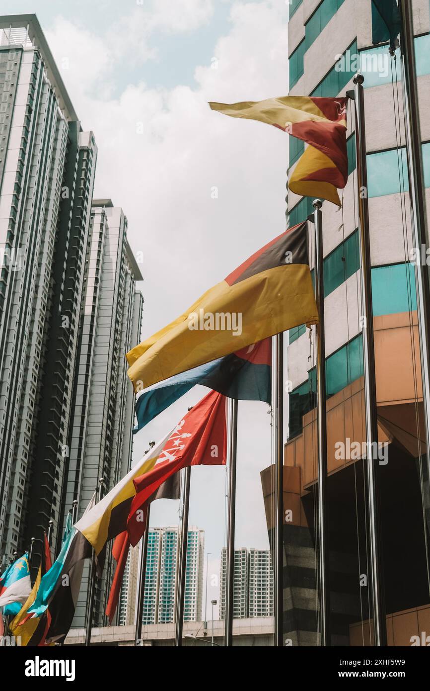 View of various flags of different countries blowing in wind ...