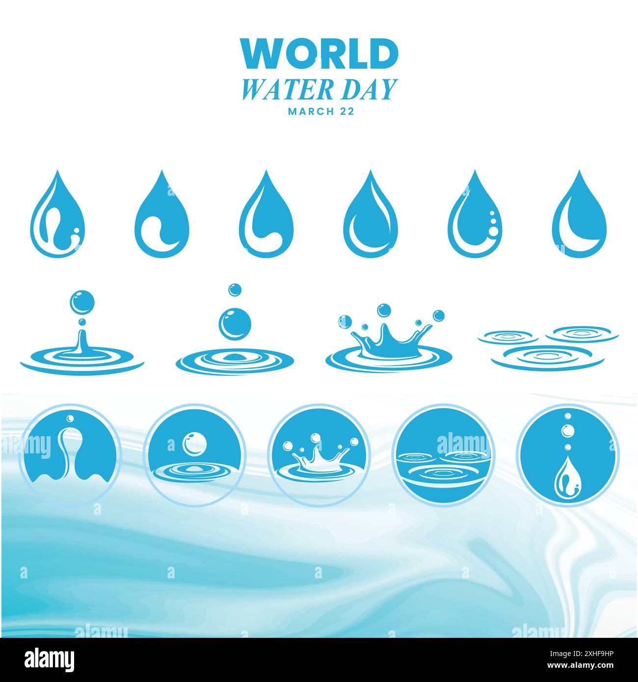 World Water Day: Blue Water Droplets and Minimalist Circular Aquatic ...