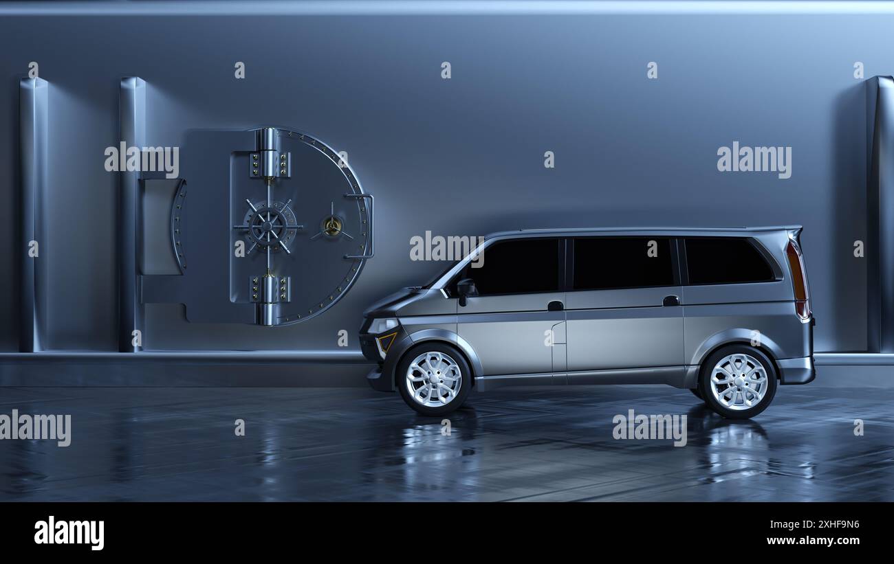 a money transporter stands ready in front of a highly secured vault ...