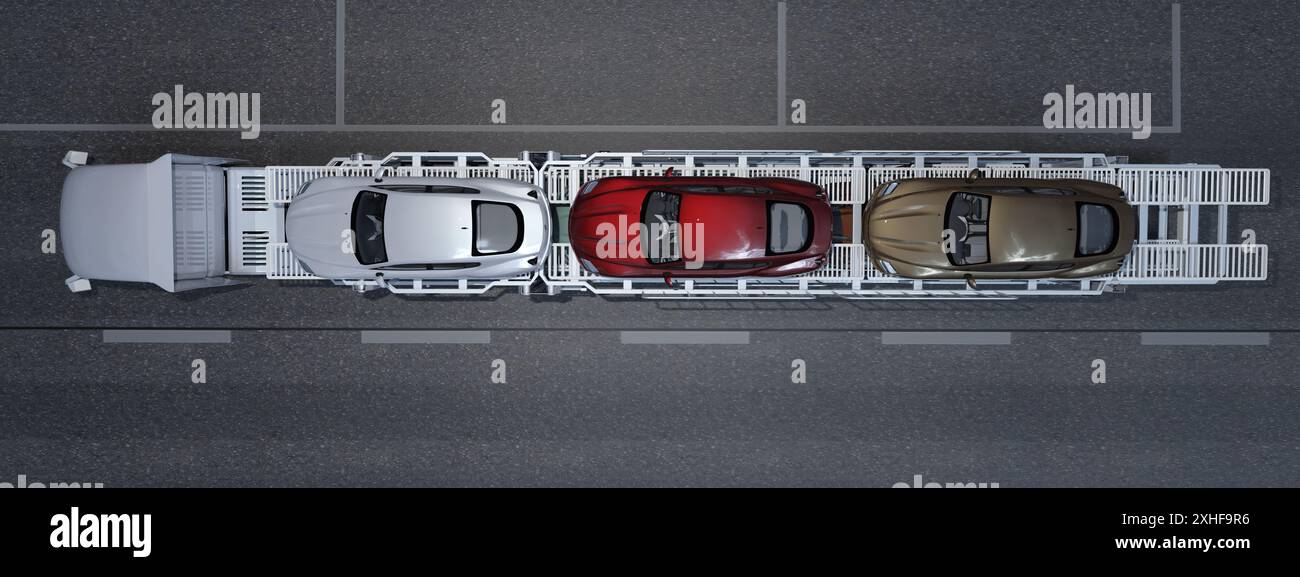 A car transporter loaded with six mid-range cars with electric drive is ...