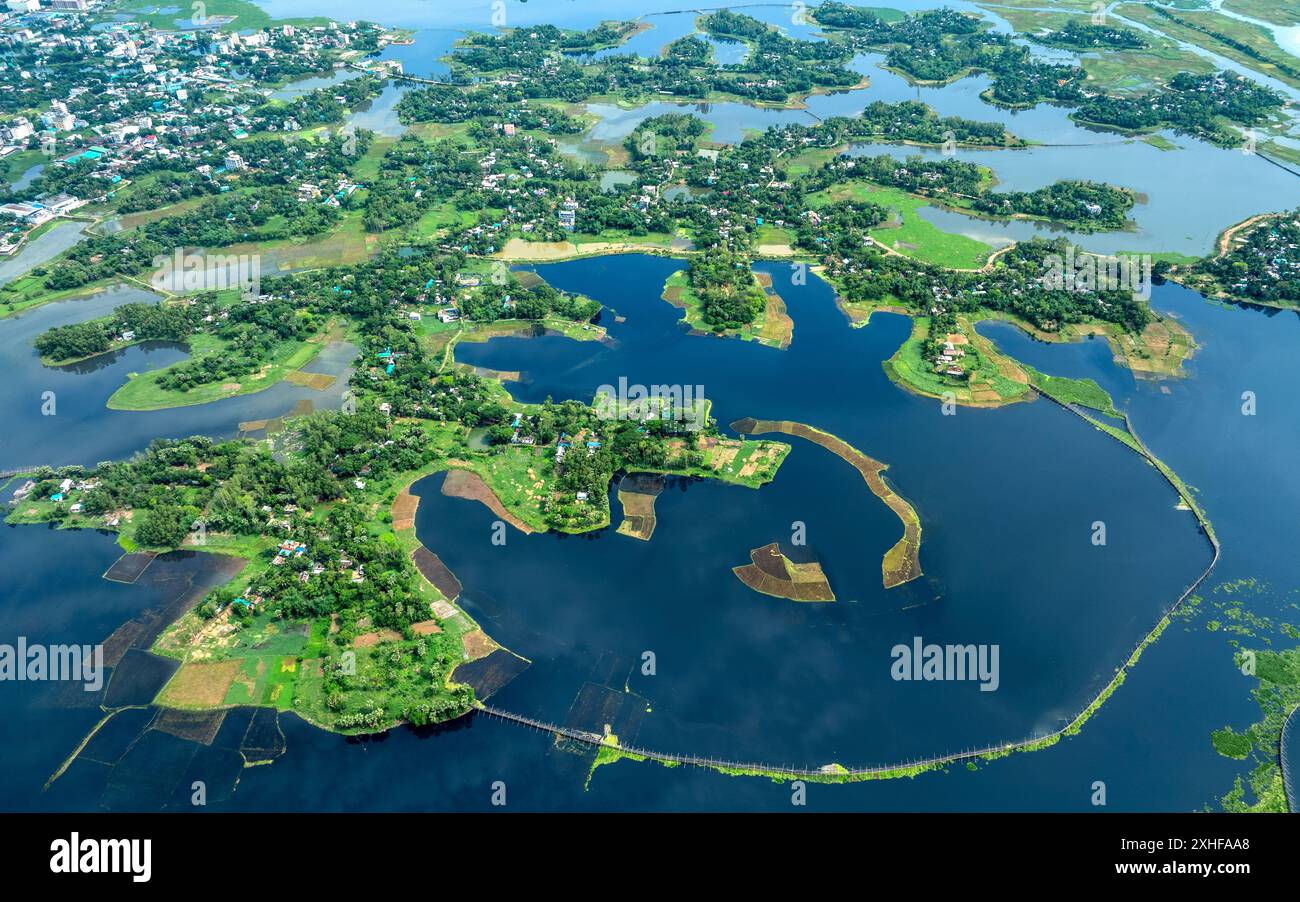 Aerial view of Turag River, Savar. Bangladesh 29-05-2024. After rain ...