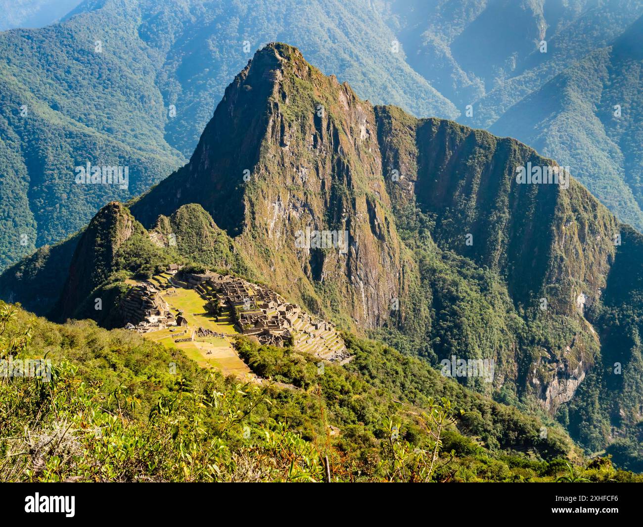 Stunning aerial view of the lost inca city Machu Picchu from Machu ...