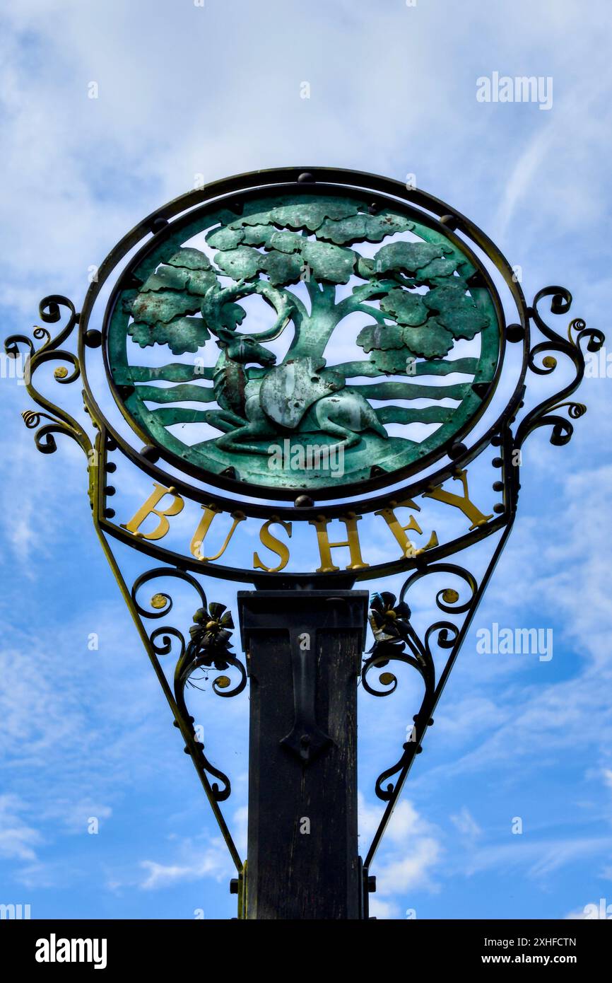 Bushey Name Sign Atop Wooden Post, London Road, Bushey, Hertfordshire ...