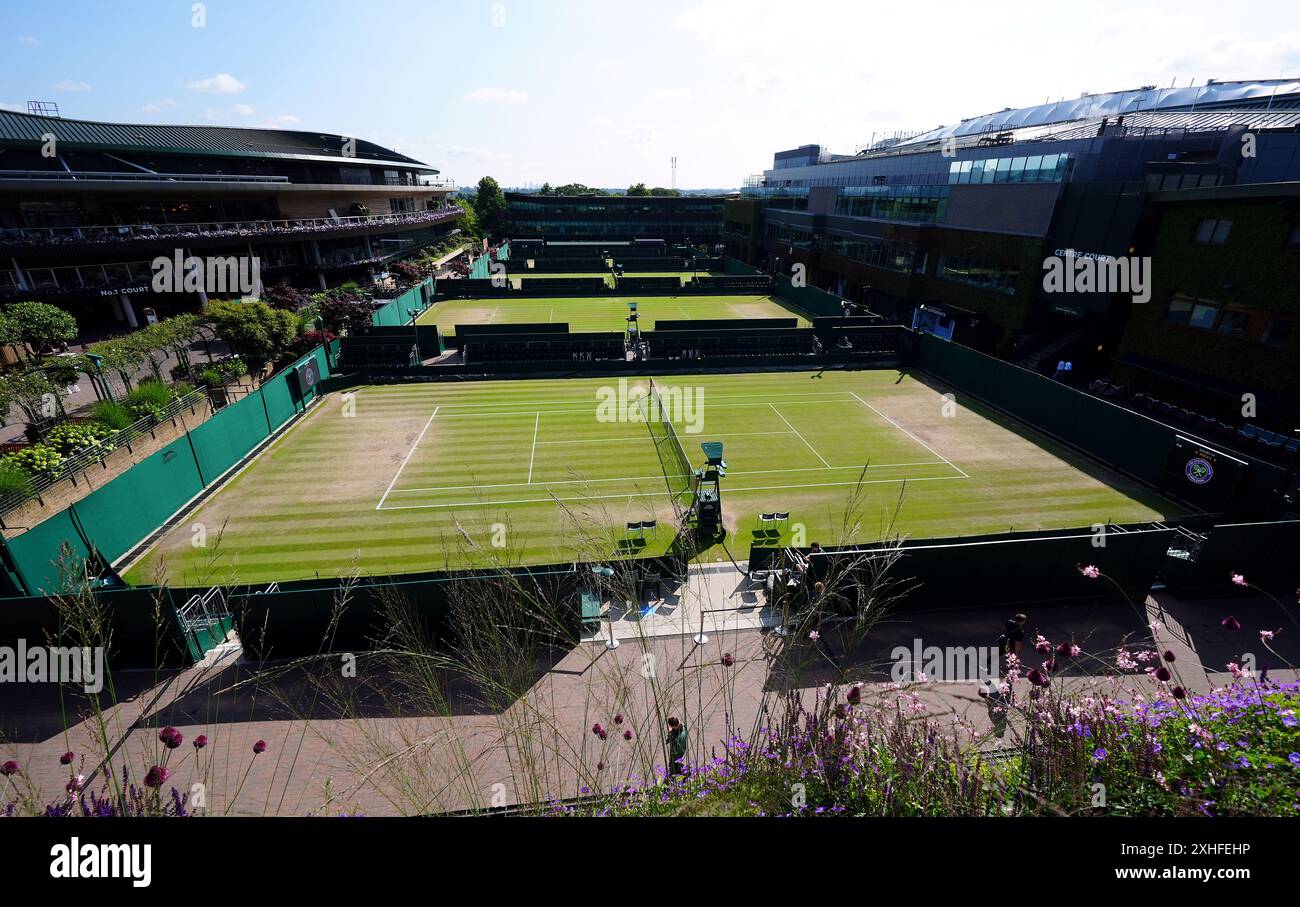 A general view across the grounds towards centre court on day fourteen ...