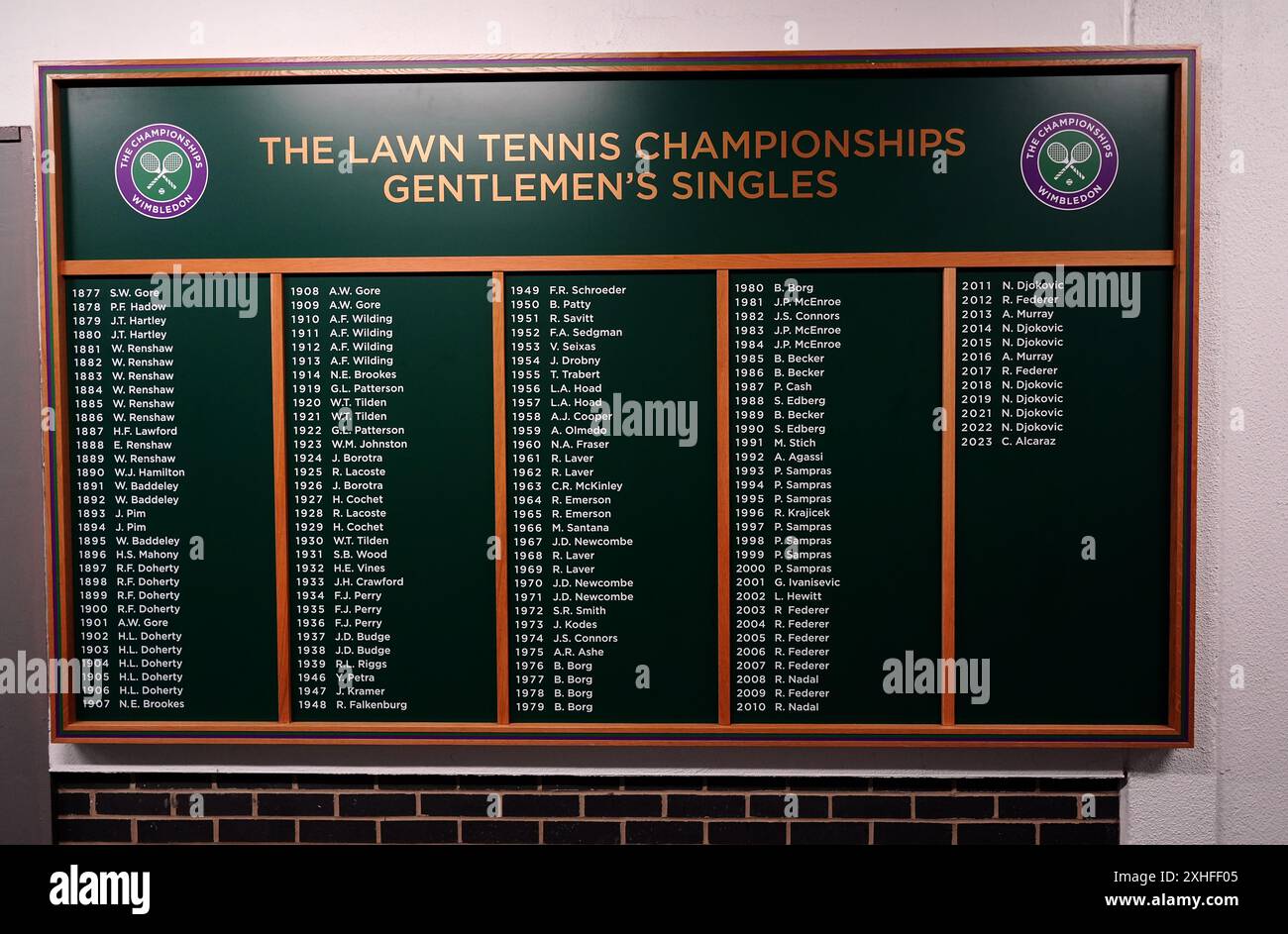 A Gentlemen's Singles winners board featuring the names of Carlos ...