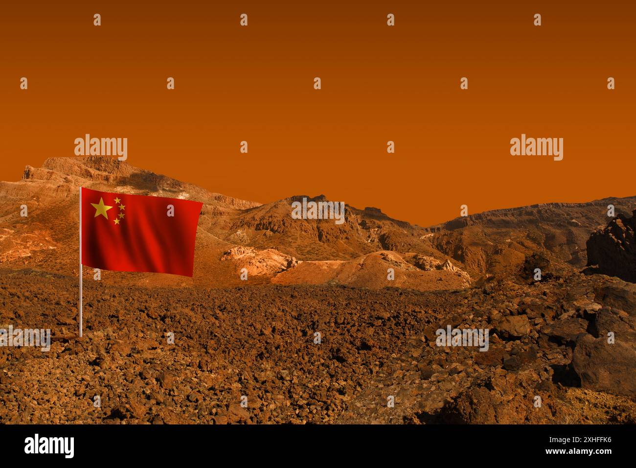 Red empty landscape on planet Mars, scenic desert scene on the red ...