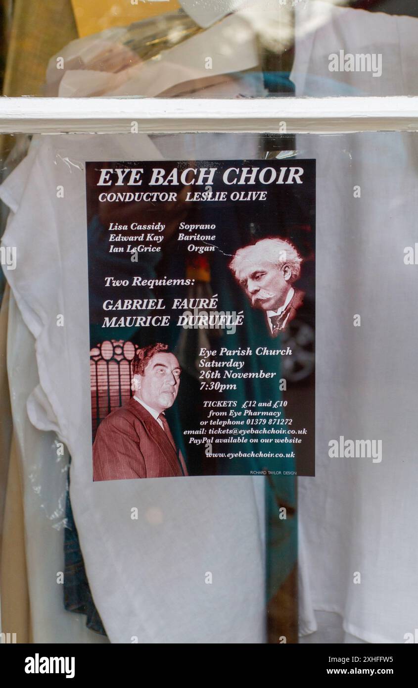 Poster in a window for an Eye Bach Choir concert featuring works by ...