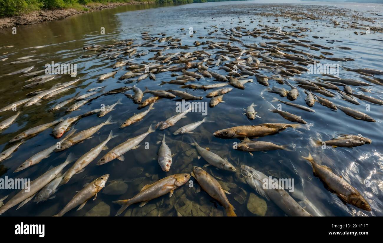 A lot of dead fish on the river surface, top view Stock Photo - Alamy
