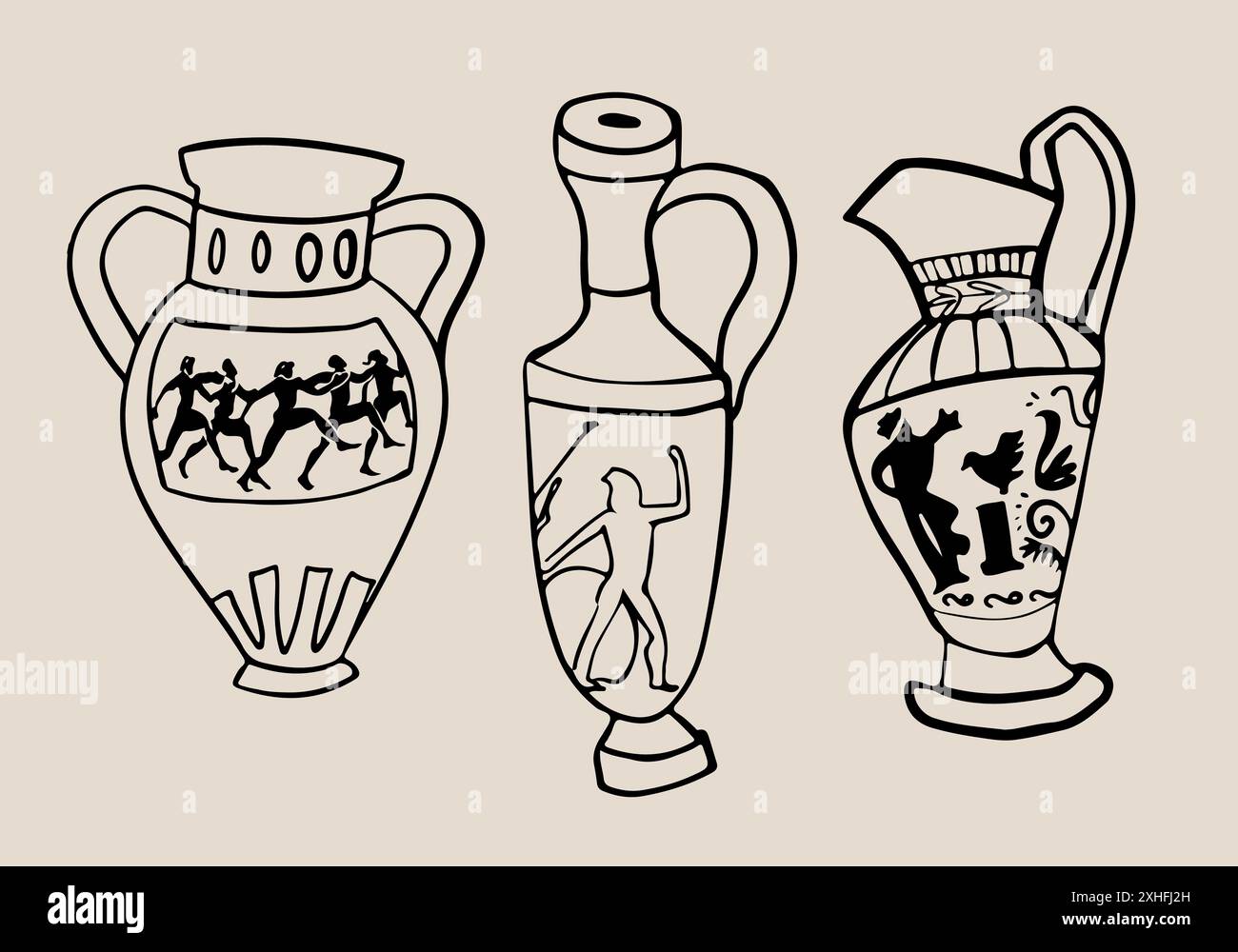 Black Line Ancient Greek Vase Set Stock Vector Image & Art - Alamy