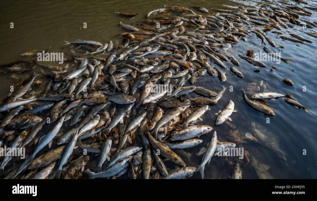 A lot of dead fish on the river surface, top view Stock Photo - Alamy