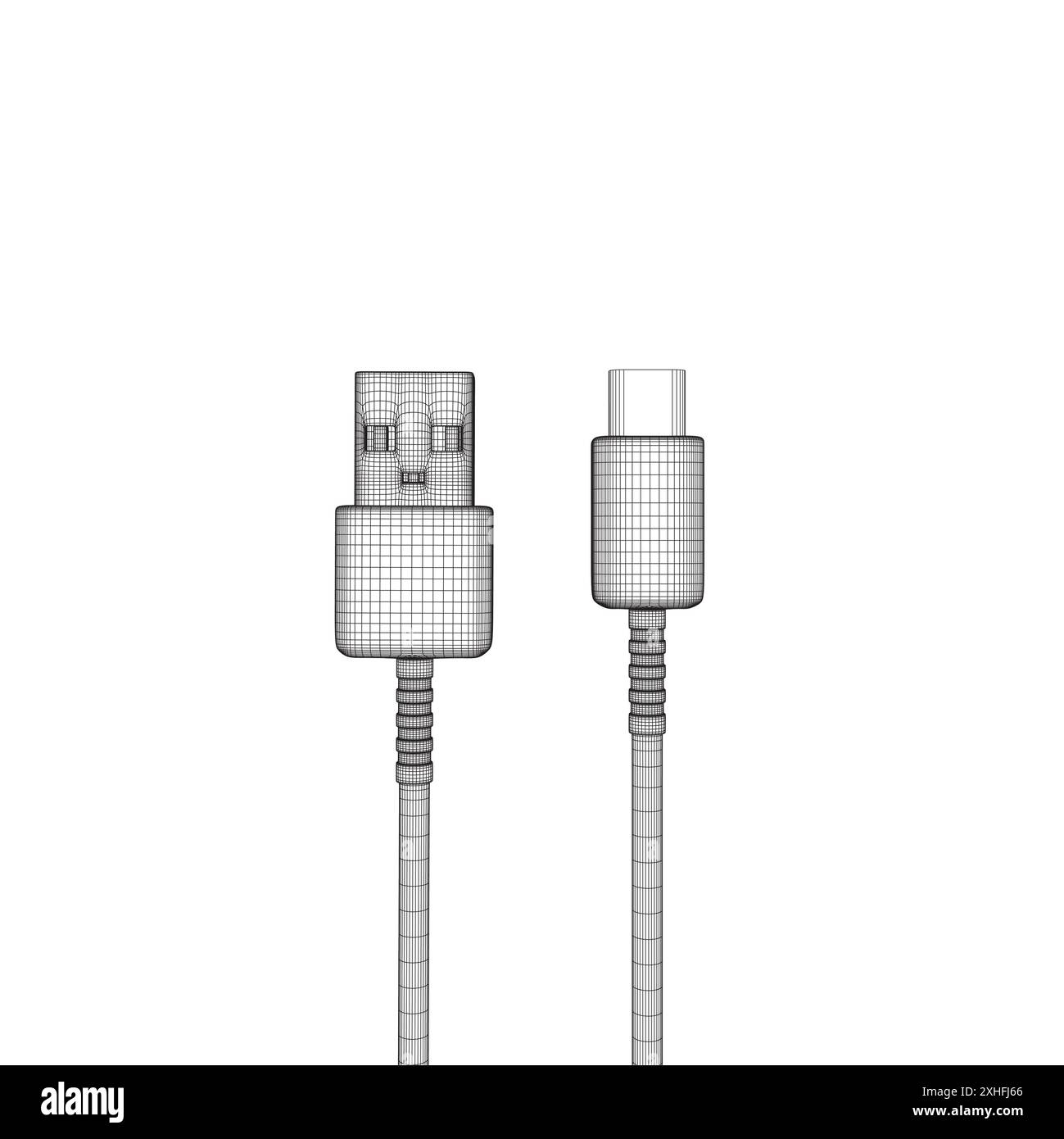 Wireframe Charging cable, wires with type-c and USB-A ports, contour ...
